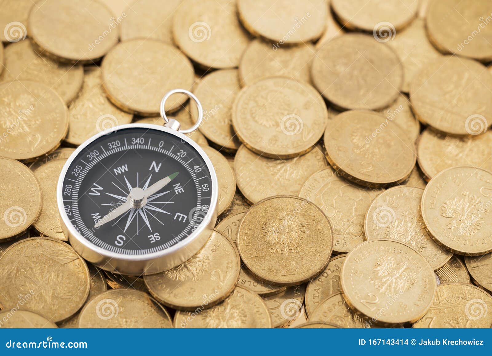 Financial Concept with Coins and Compass Stock Illustration ...