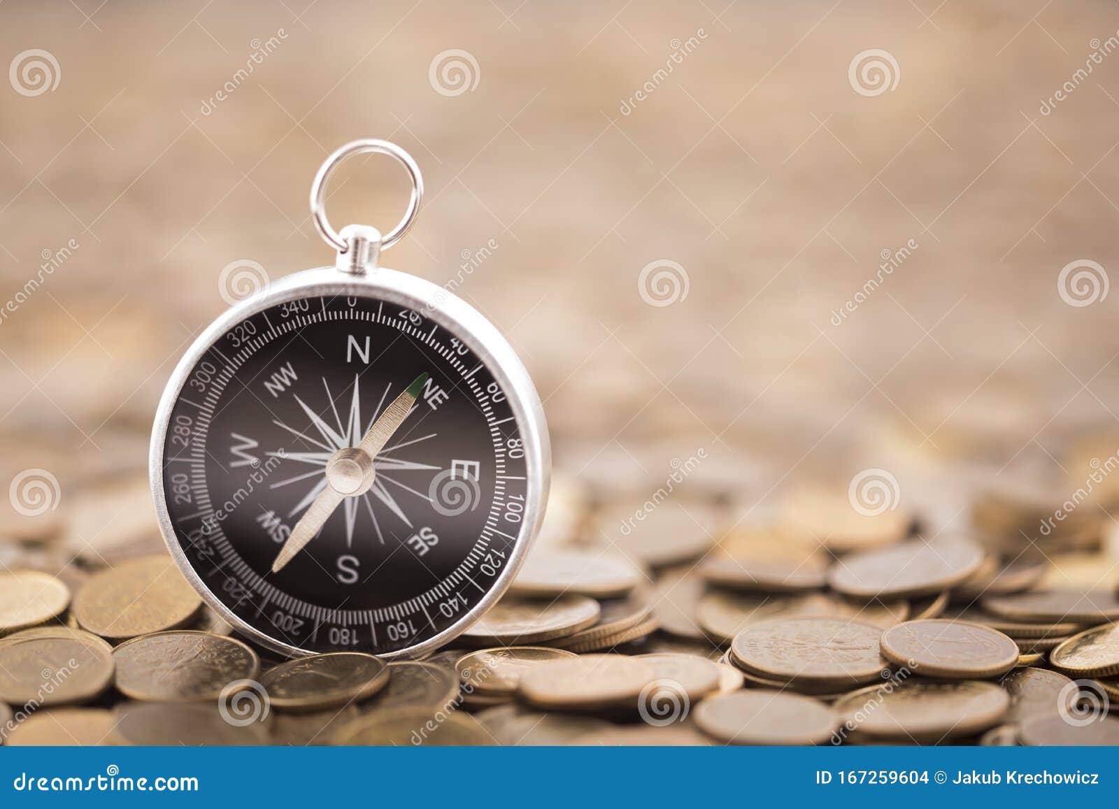 Financial Concept with Coins and Compass Stock Photo - Image of golden ...