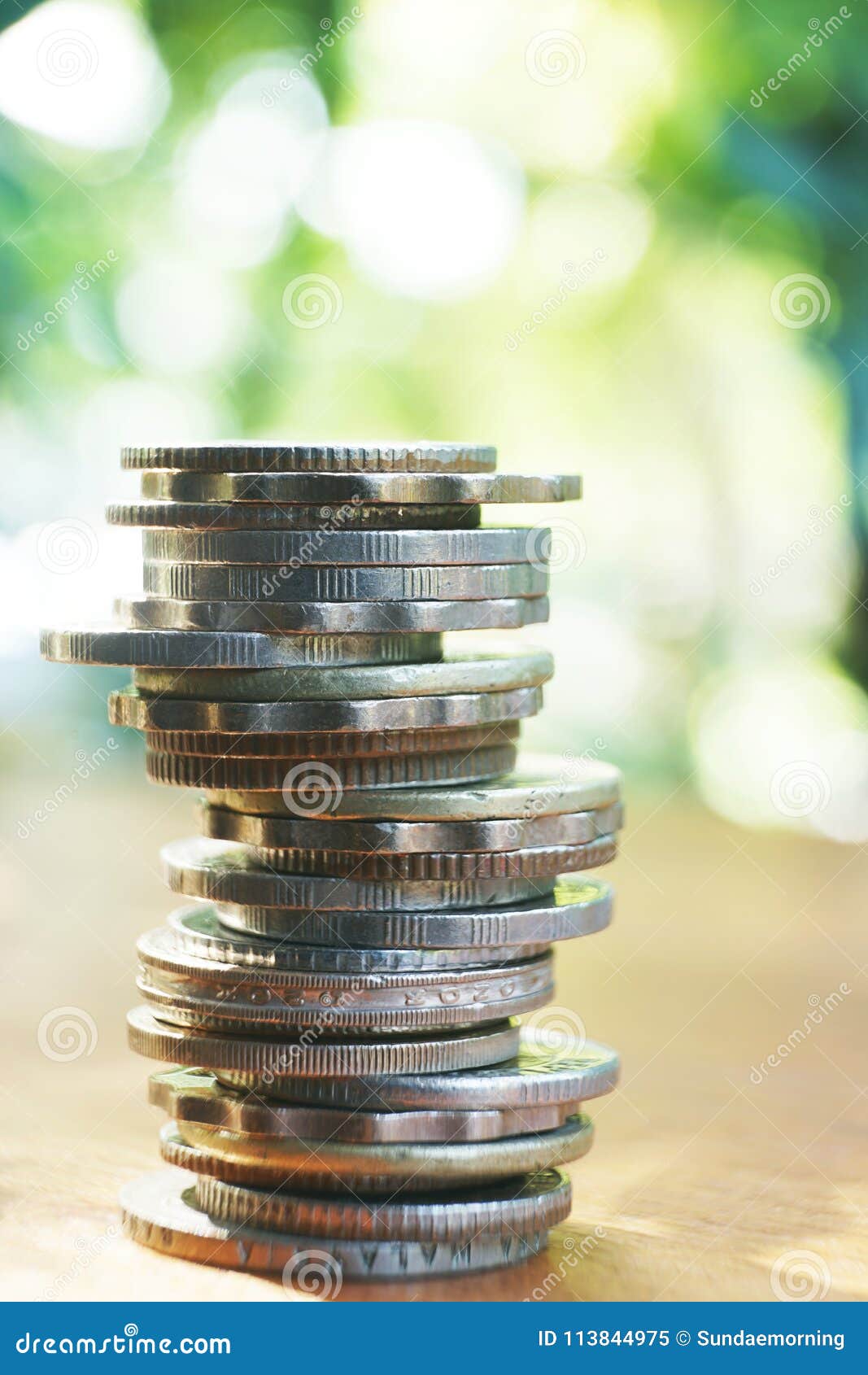 Financial Concept, Different Coins Stack with Blur Background Stock ...
