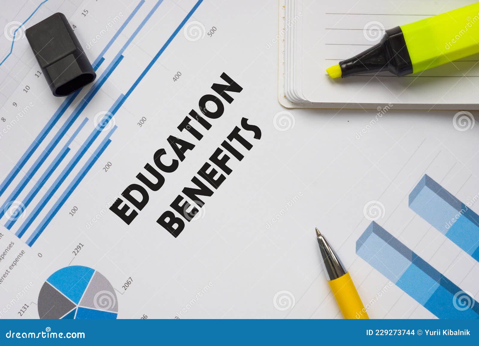 Financial Concept about EDUCATION BENEFITS with Sign on the Sheet Stock ...