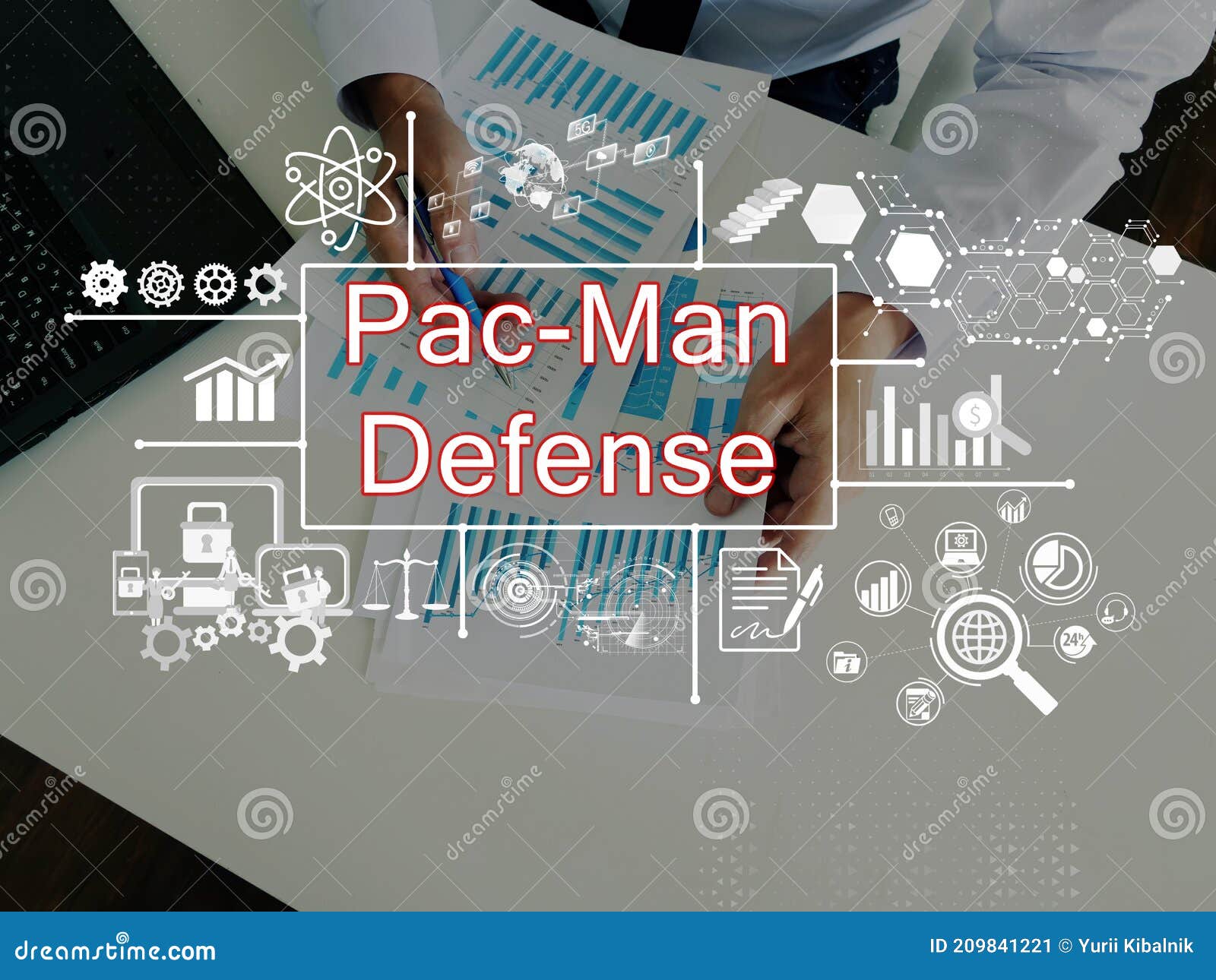 Financial Concept about Pac-Man Defense with Phrase on the Sheet Stock ...