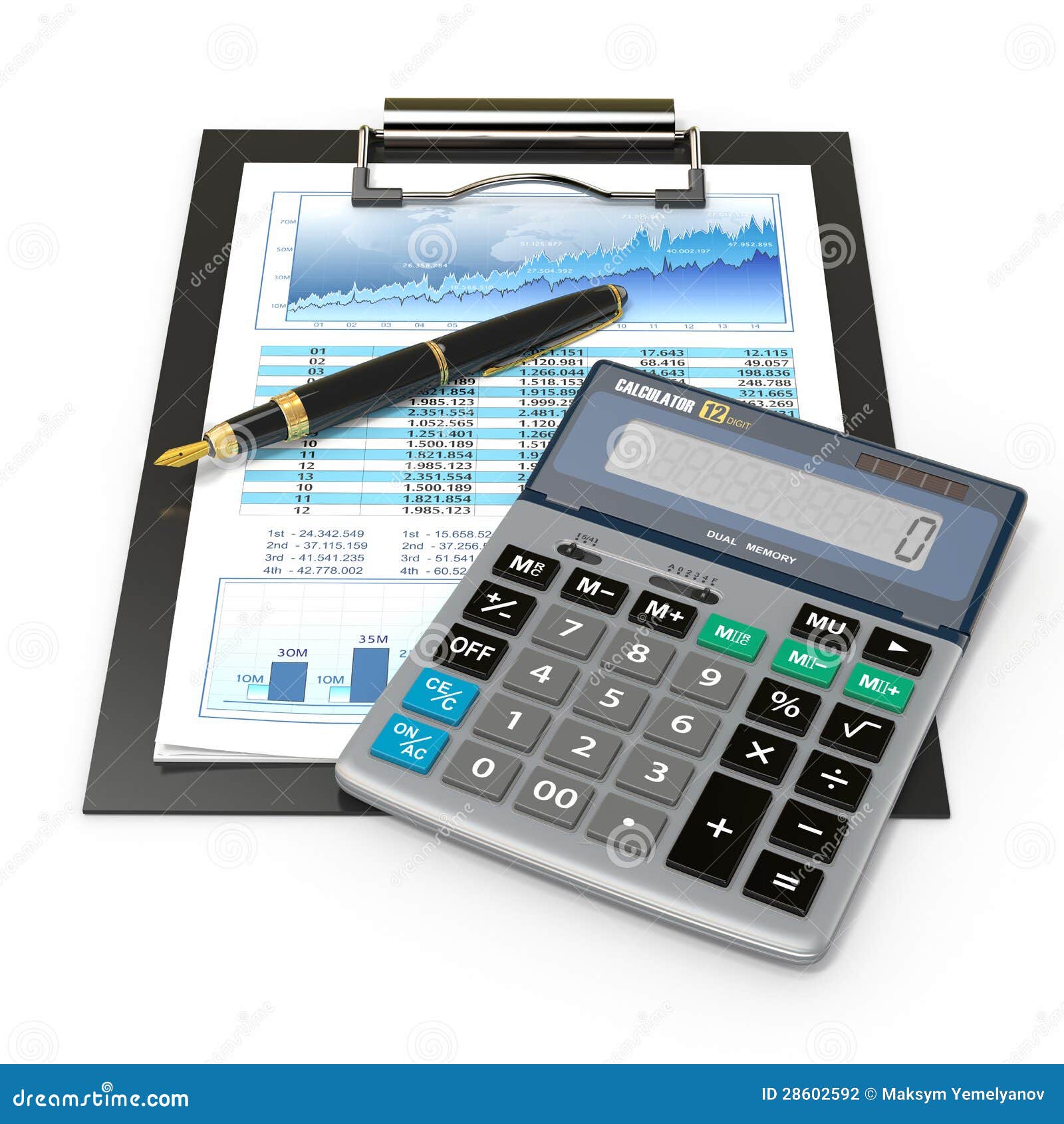 Financial Concept. Stock Chart, Calculator and Pen. Stock Illustration ...