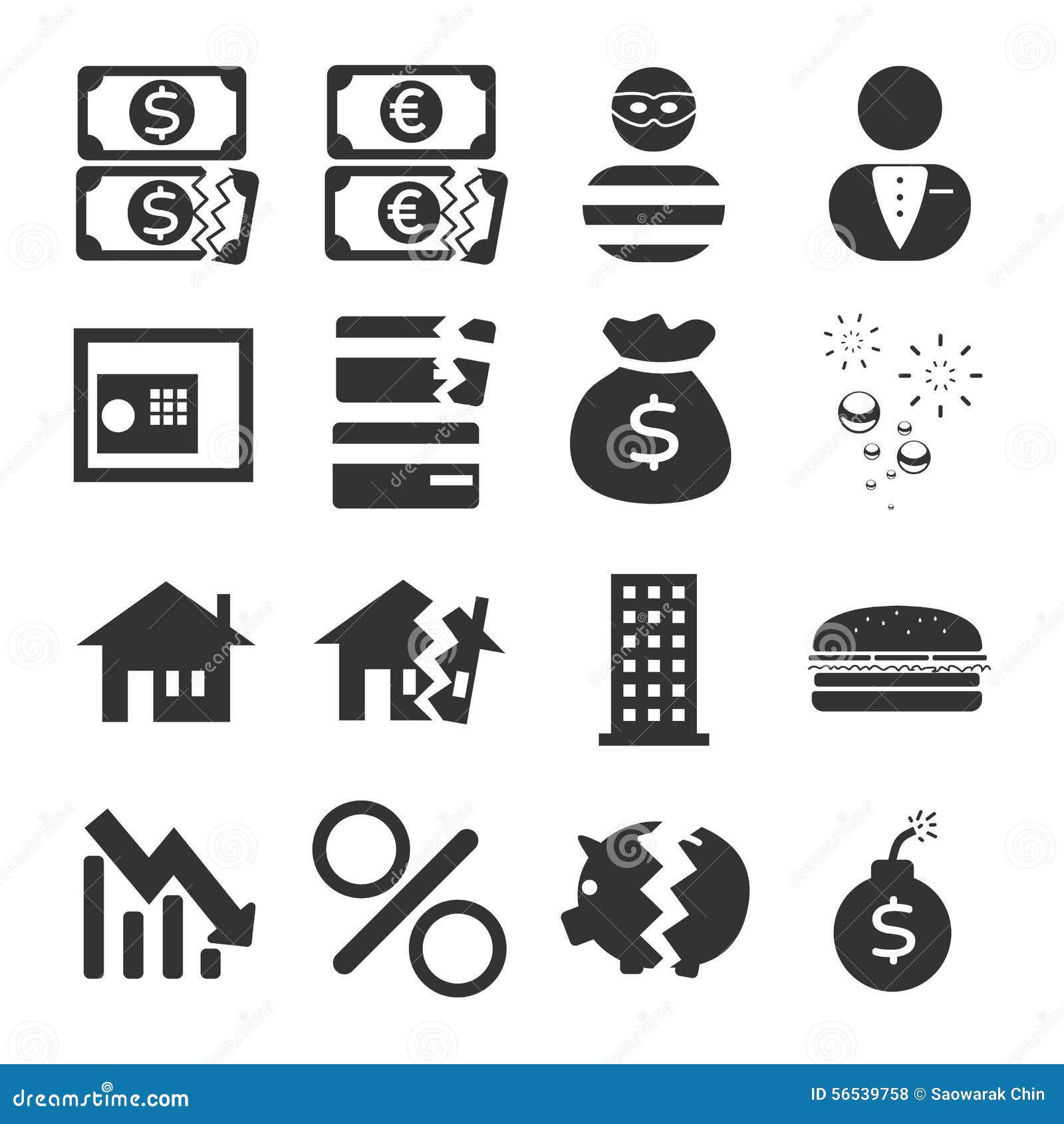 Financial crisis Icon Set stock vector. Illustration of dollar - 56539758