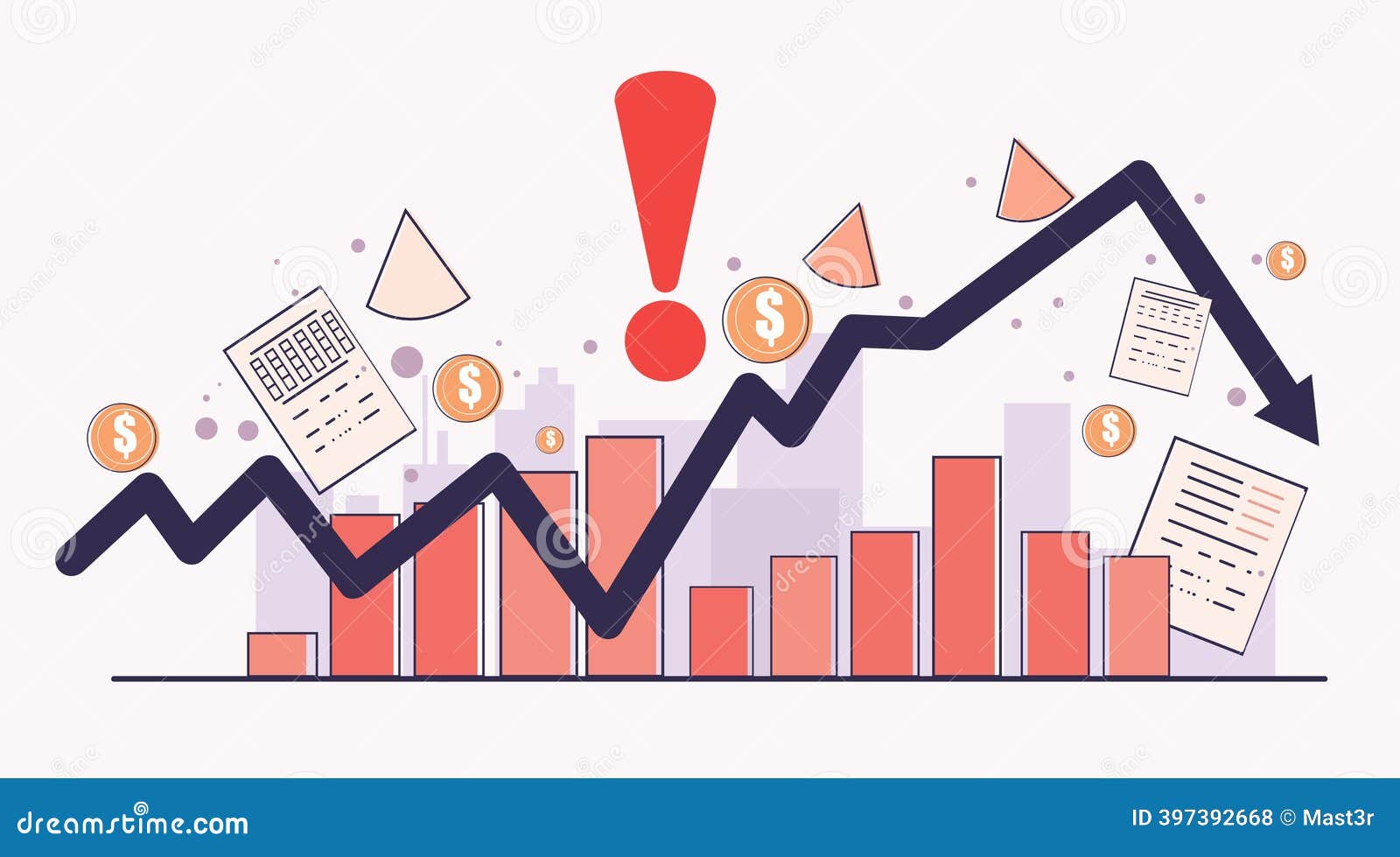 Financial Crisis Recession Falling Graph Chart Warning Declining Bar And Line Graph Red ...