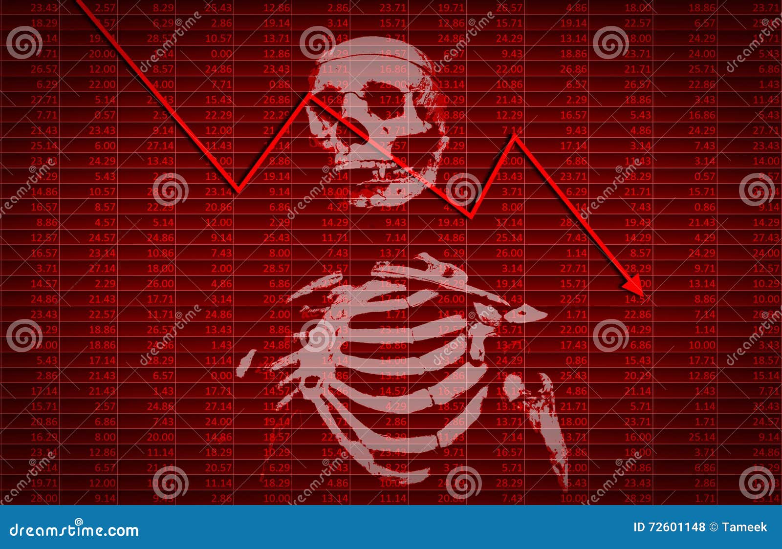 Financial Crisis with Skeleton and Arrow Down Trend Stock Illustration ...