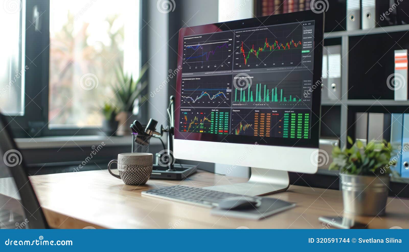 Financial Dashboards on a Computer in a Professional Workspace with a ...
