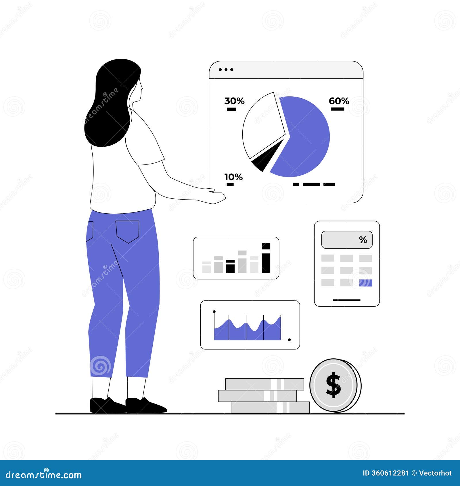 Calculation Concept. Tax Accounting. Financial Analysis, Cartoon Vector ...