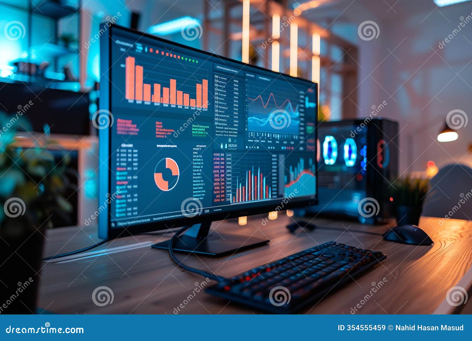 Financial Data Analysis Displayed on a Computer Screen in a Modern ...