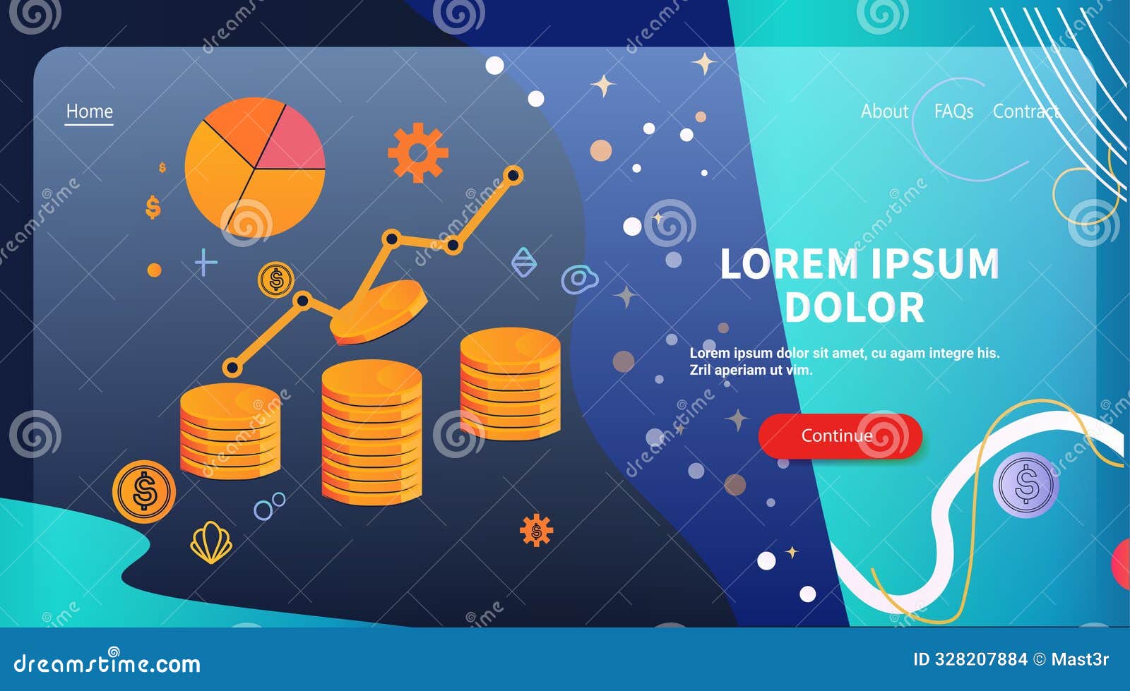 Financial Data Analysis with Pie Chart Coins and Growth Graph on Abstract Background Stock ...