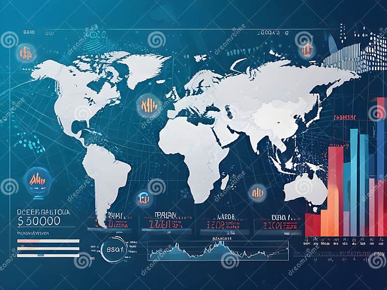 Financial Data Analytics Graph Business Forecast Graphs on World Map ...