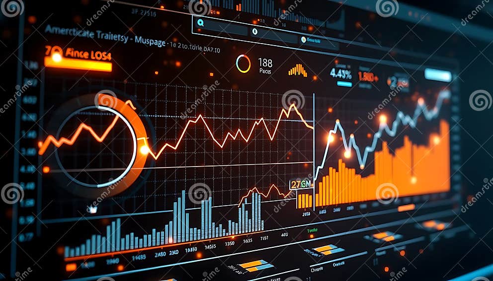 Financial Data Analytics Screen Orange Graphs Charts Stock Illustration ...