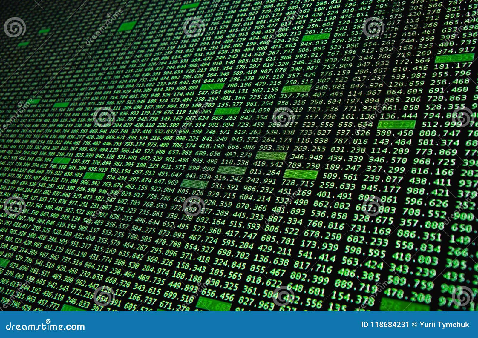 Financial Data Of Green Color On A Monitor Finance Data Concept Stock