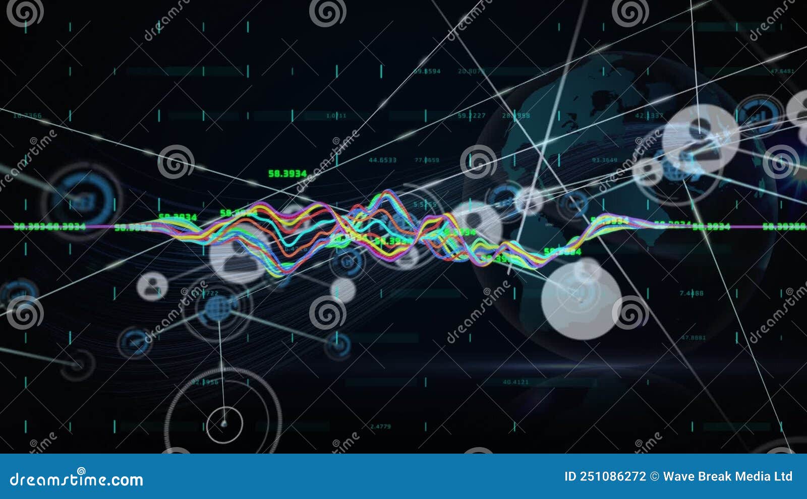 No People Financial Data Data Processing Network Digital Icon Spinning Globe Blue Background ...