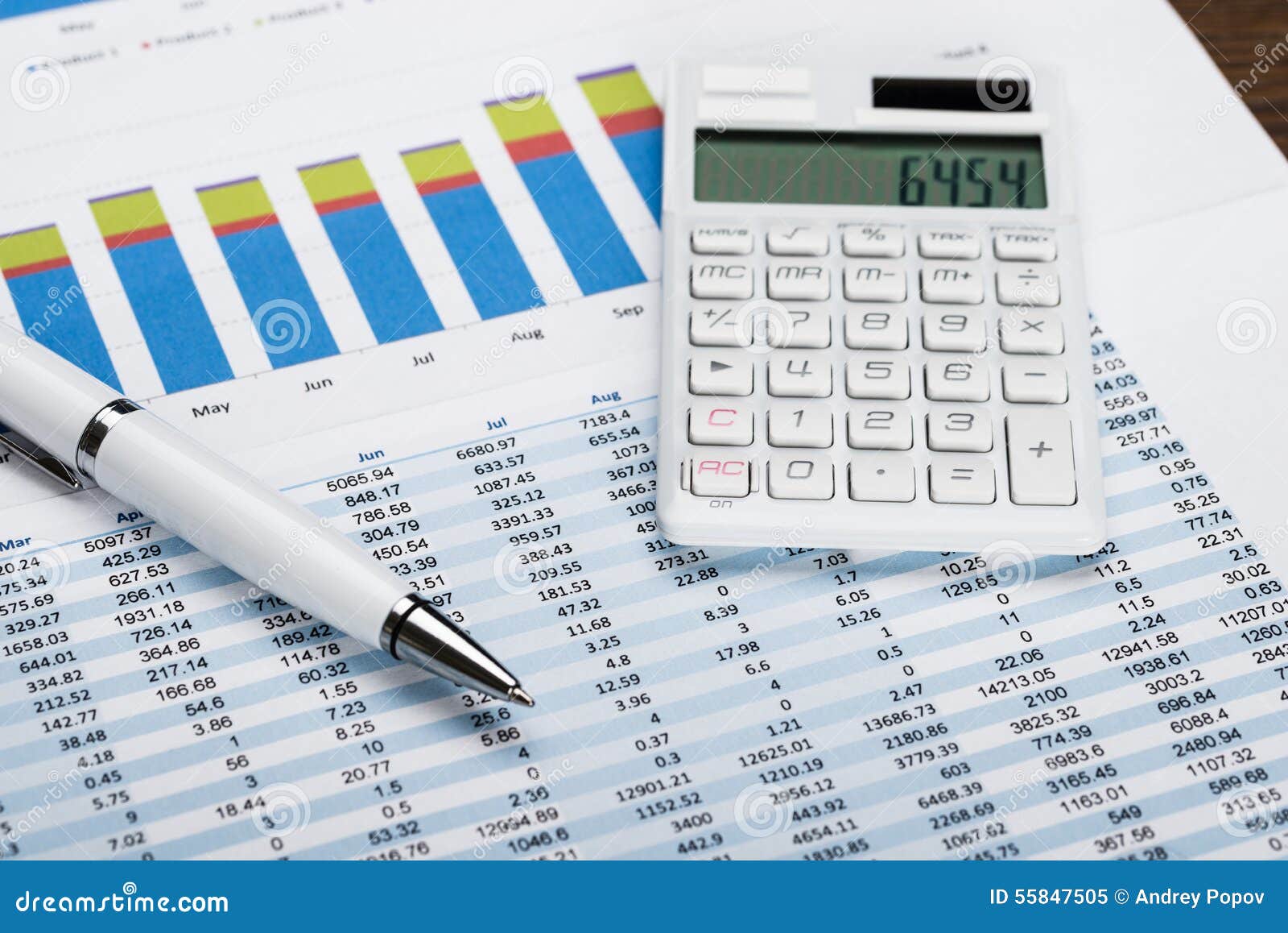 Financial Data Sheet with Calculator and Pen Stock Image - Image of ...