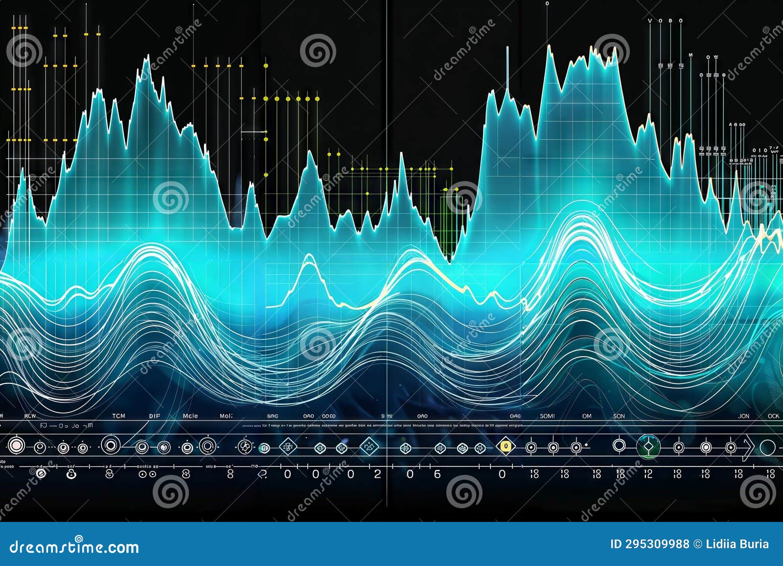 Financial Charts and Graphs on Black Background. 3d Rendering Toned ...