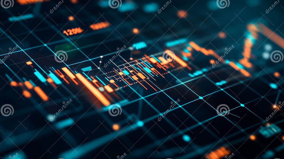 Financial Data Visualization Glowing Chart, Candlesticks, Market Trends ...