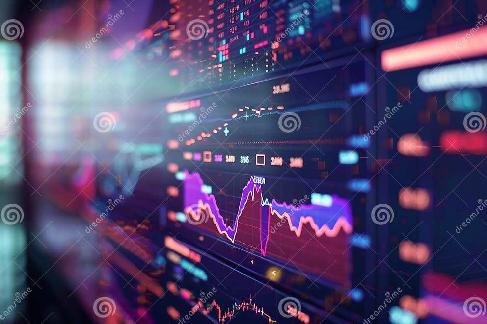 Financial Data Visualization on a Large Screen Stock Illustration ...