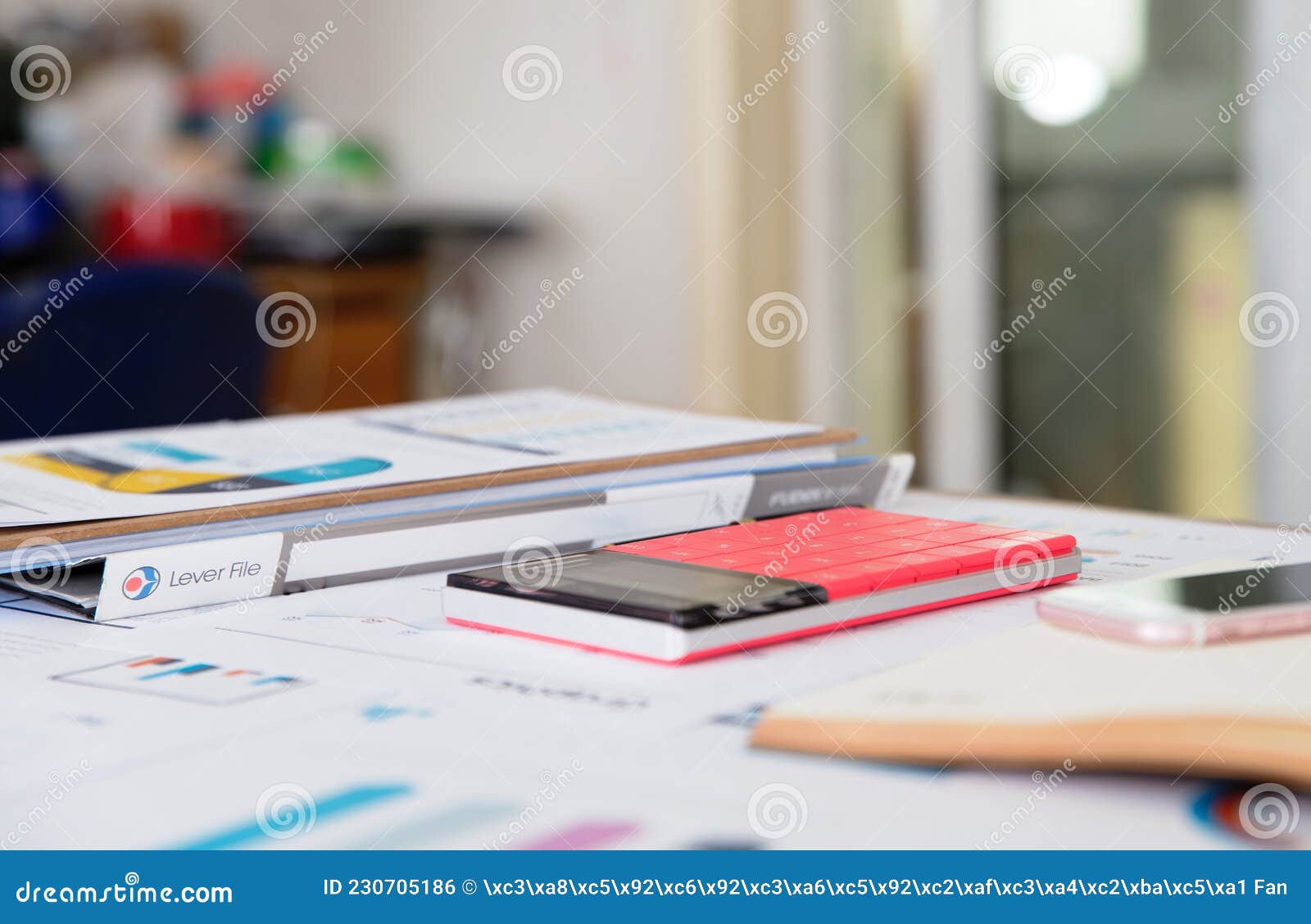 Financial Desk Scene in Office Stock Photo - Image of phone, indoors ...