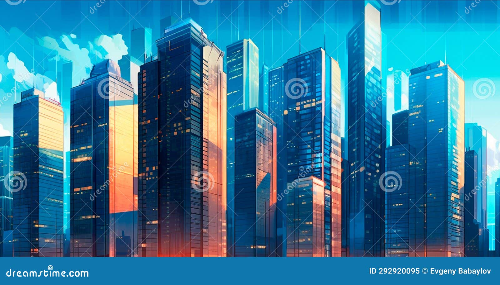 Financial District, Business Skyscraper, Sun Glare in the Windows of ...