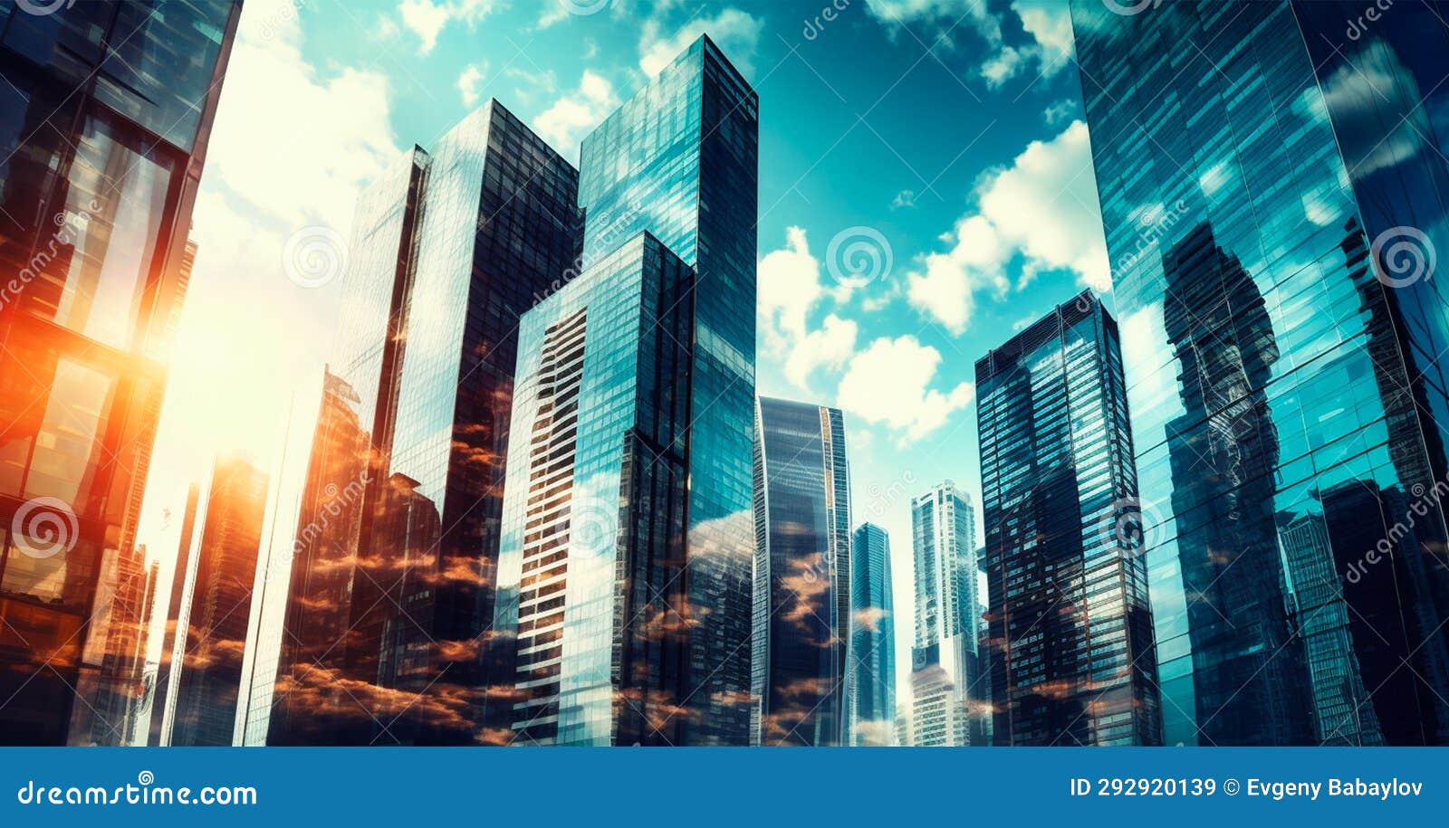 Financial District, Business Skyscraper, Sun Glare in the Windows of ...