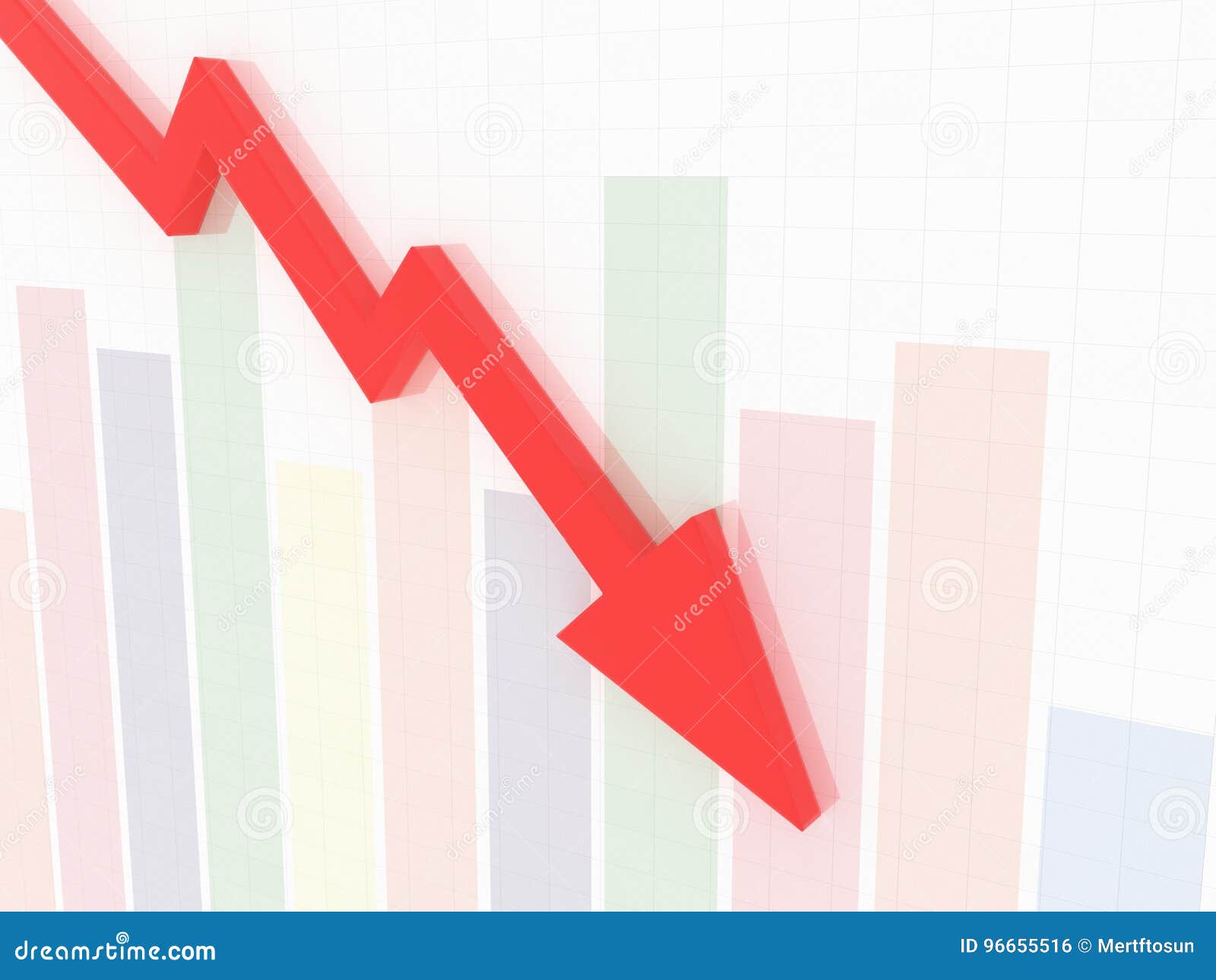 Financial Down Arrow with Statistical Bars and Grid White Backgroud ...