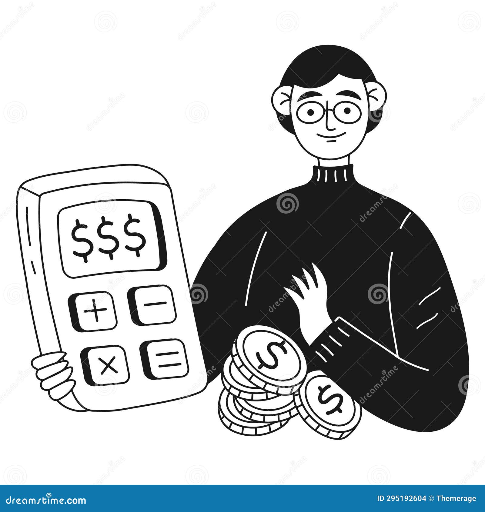 Financial Drawing of a Man with a Calculator Counting Money Stock ...