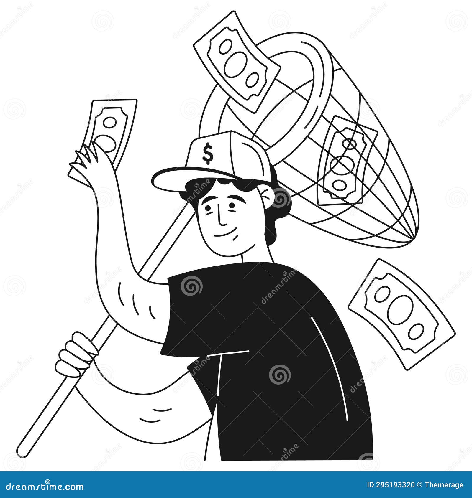 Financial Drawing Man with Net Catching Money Money Stock Illustration ...