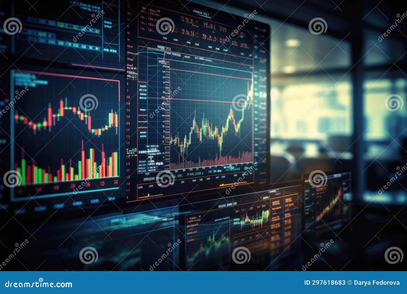 Financial Figures Analyzing Market Data on Large Displays Stock ...