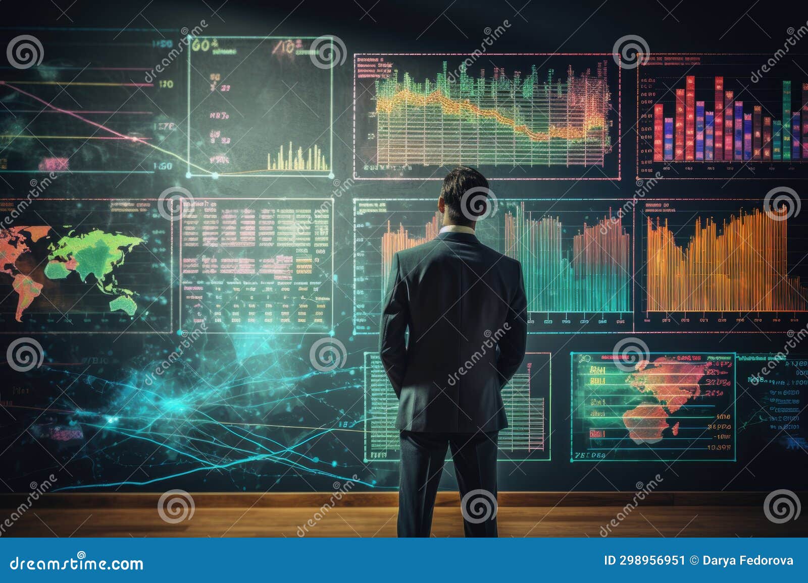 Financial Figures Analyzing Market Data on Large Displays Stock ...