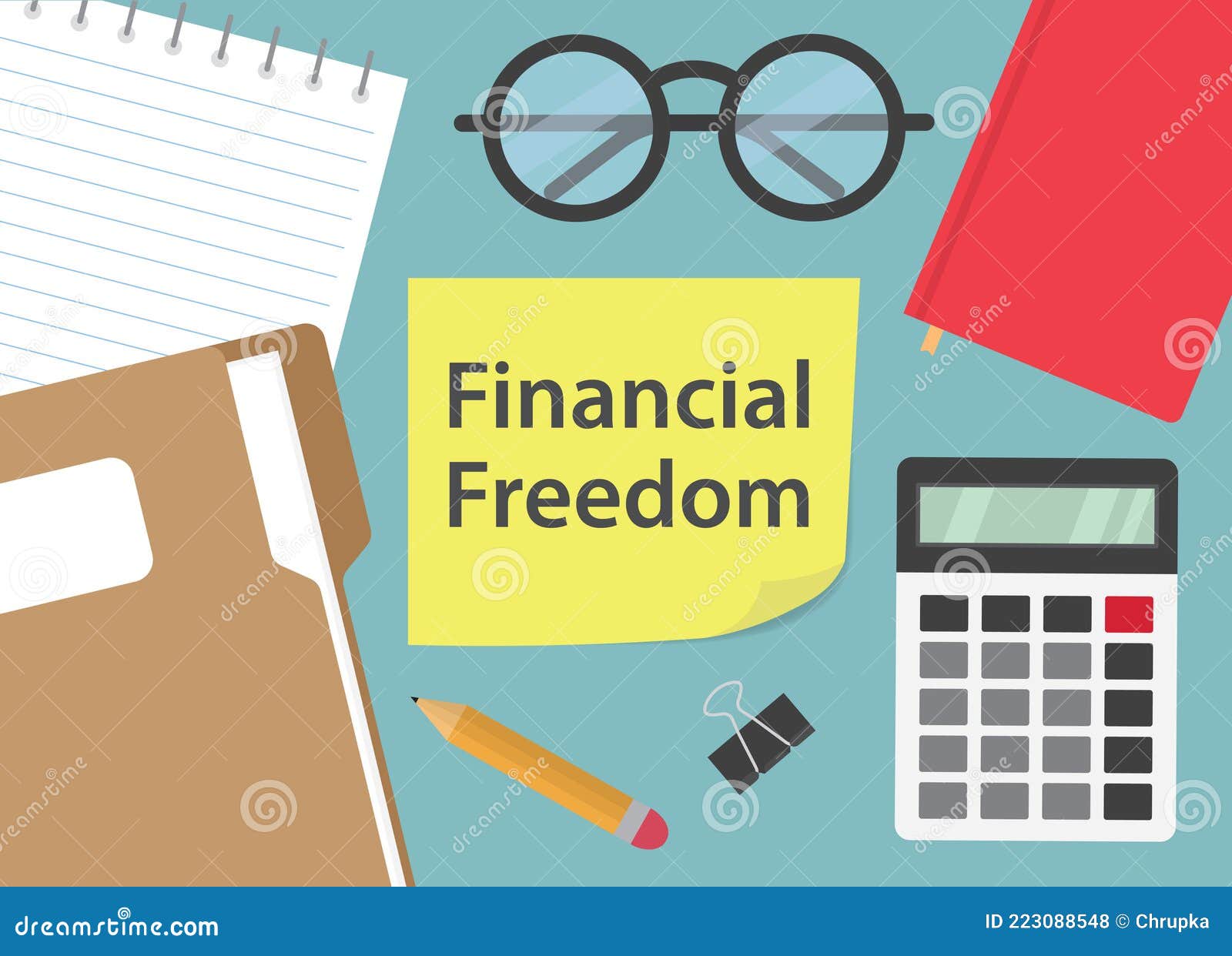 Financial Freedom Written on Yellow Sticky Note Stock Vector ...