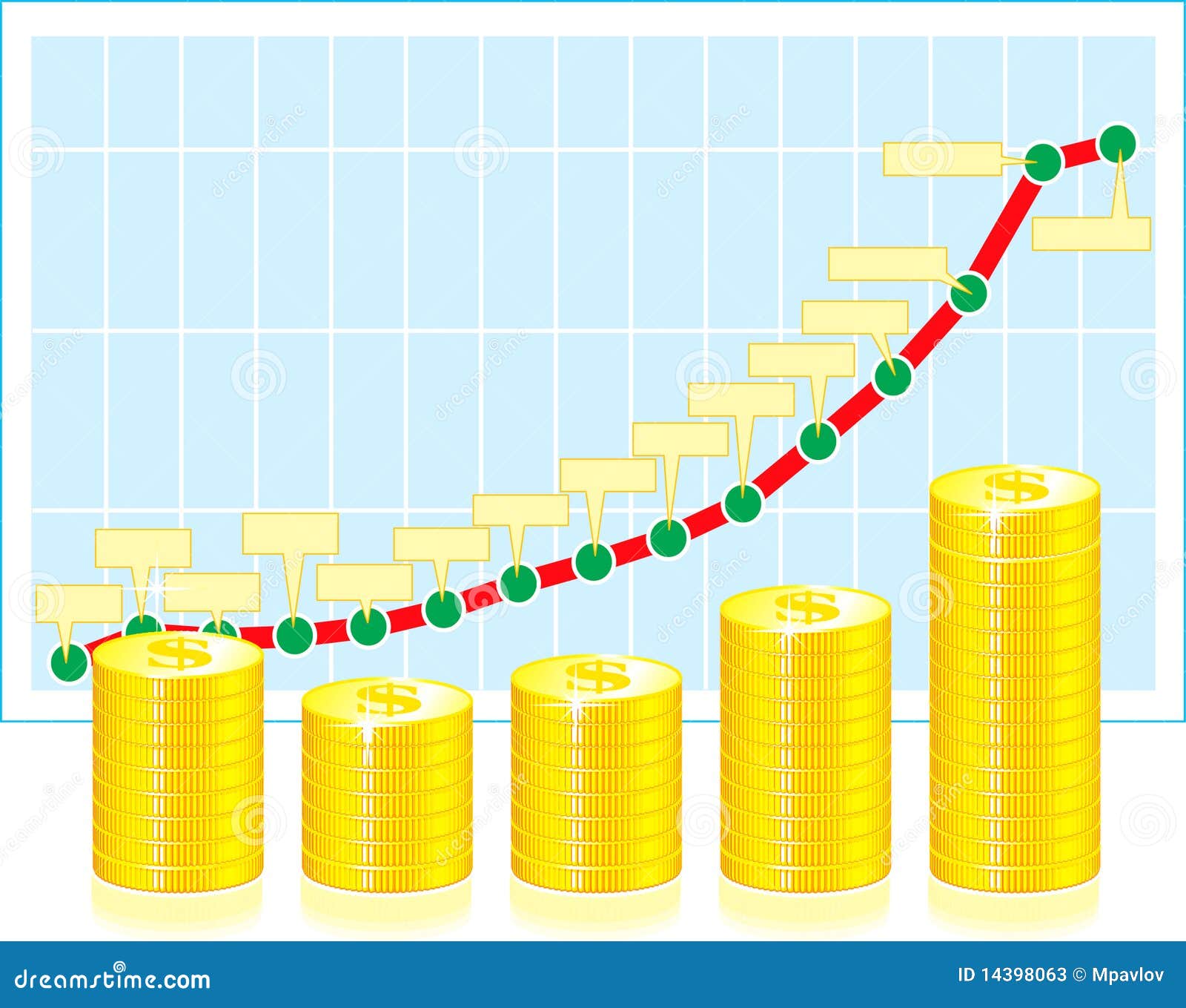Financial graph with coins stock vector. Illustration of graph - 14398063