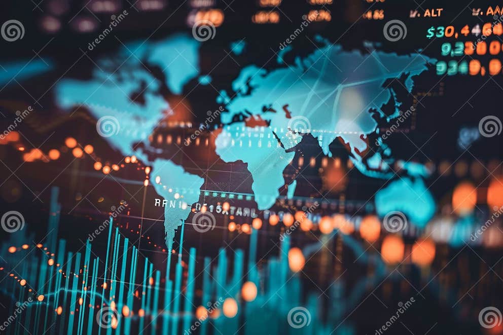 A Financial Graph on a Global Map is a Visual Representation of the ...
