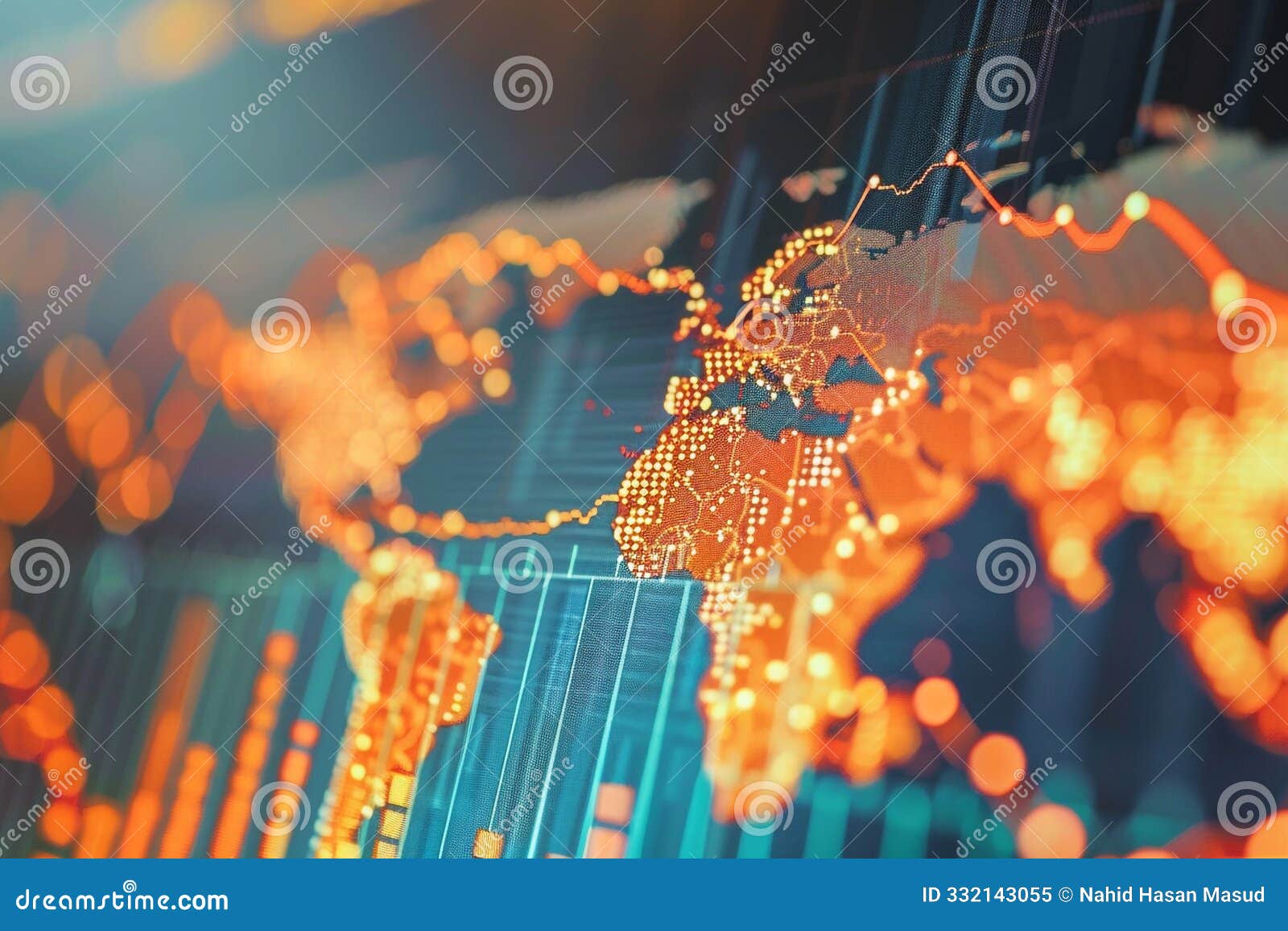 A Financial Graph on a Global Map is a Visual Representation of the ...