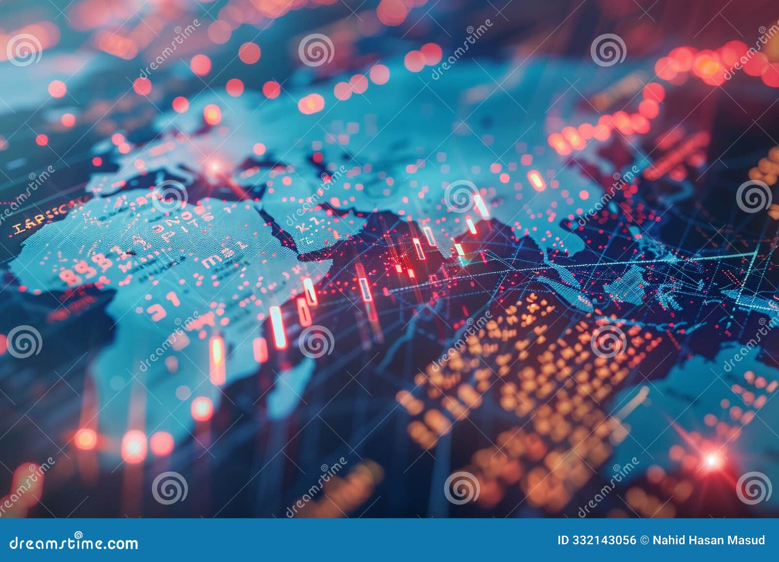 A Financial Graph on a Global Map is a Visual Representation of the ...