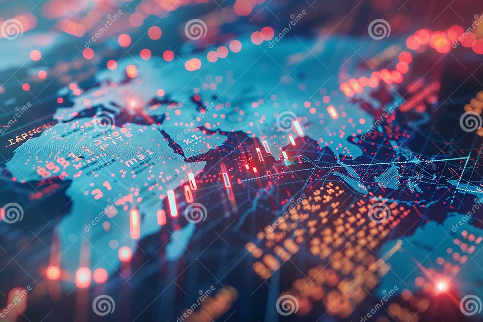 A Financial Graph on a Global Map is a Visual Representation of the ...