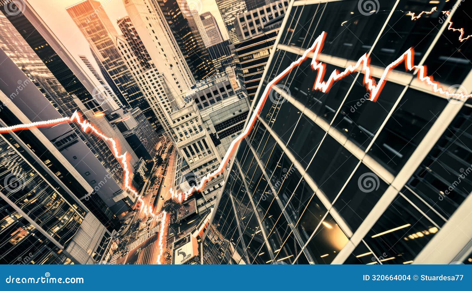 Financial Graph Overlaying Cityscape Indicating Market Trend Stock ...