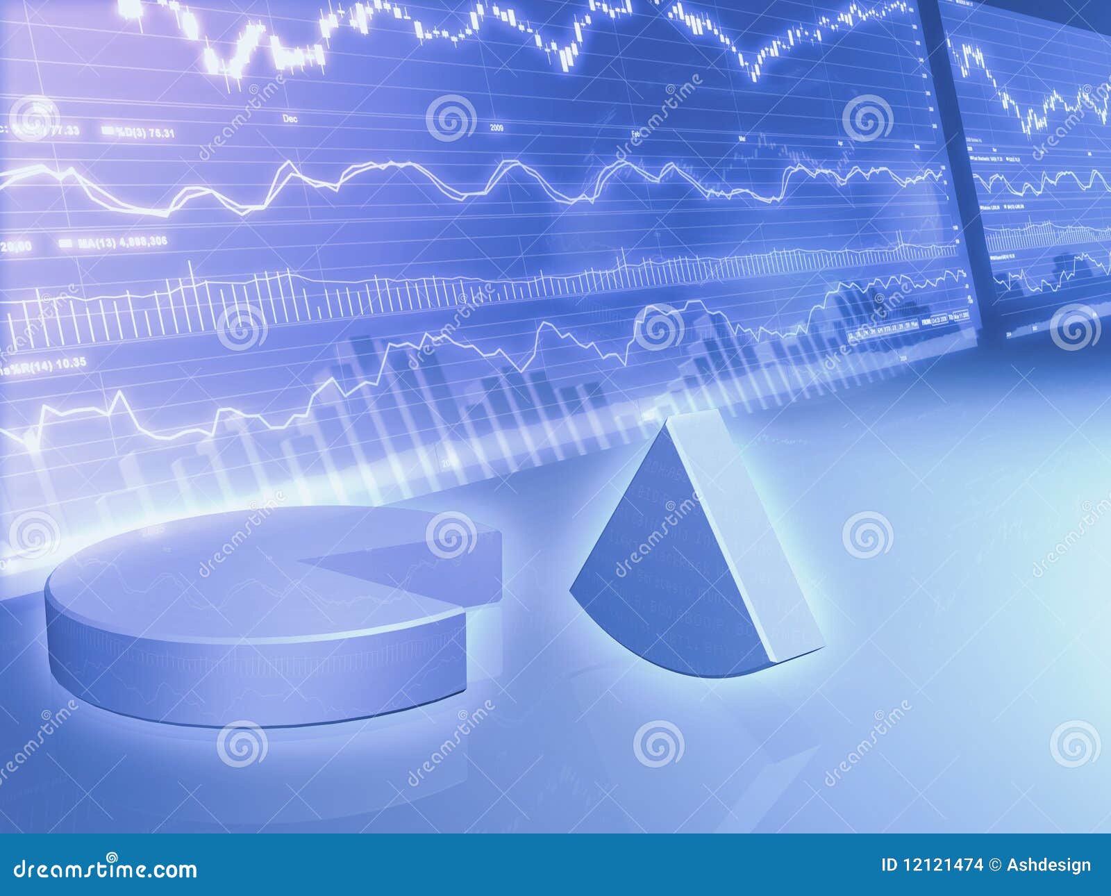 Financial Graph with Pie Chart Stock Illustration - Illustration of ...