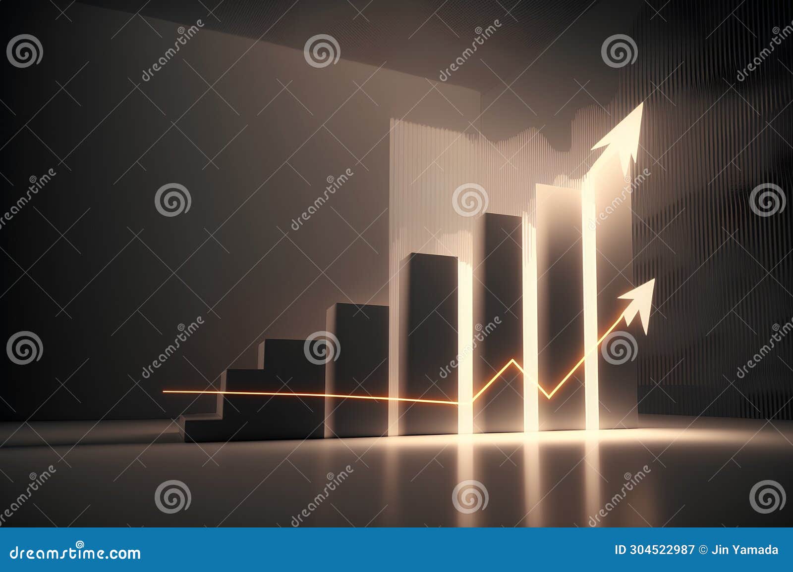 Financial Graph with Rising Arrow in Dark Room, 3d Render Illustration ...
