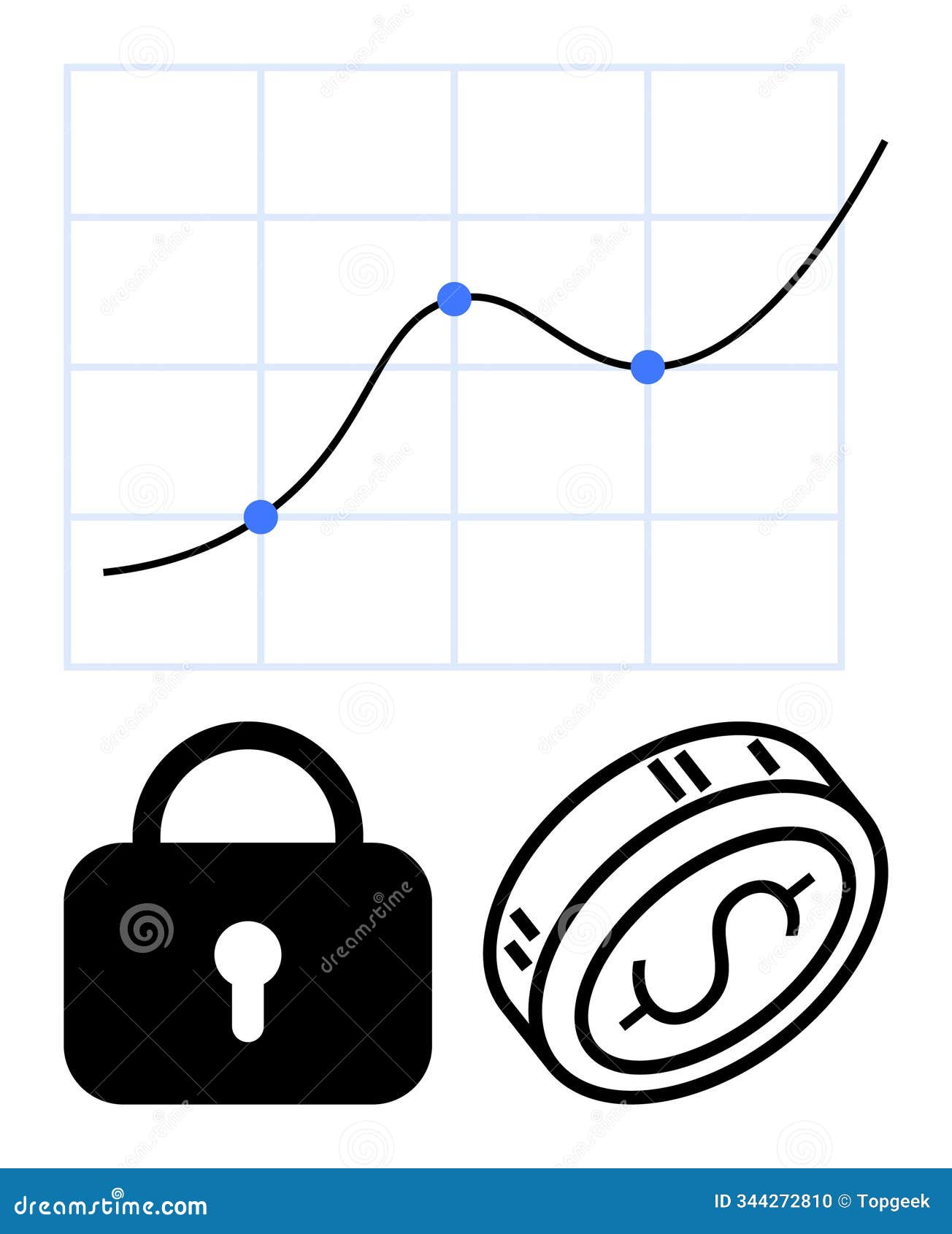 Financial Growth Chart with Security Lock and Coin Icons Representing ...