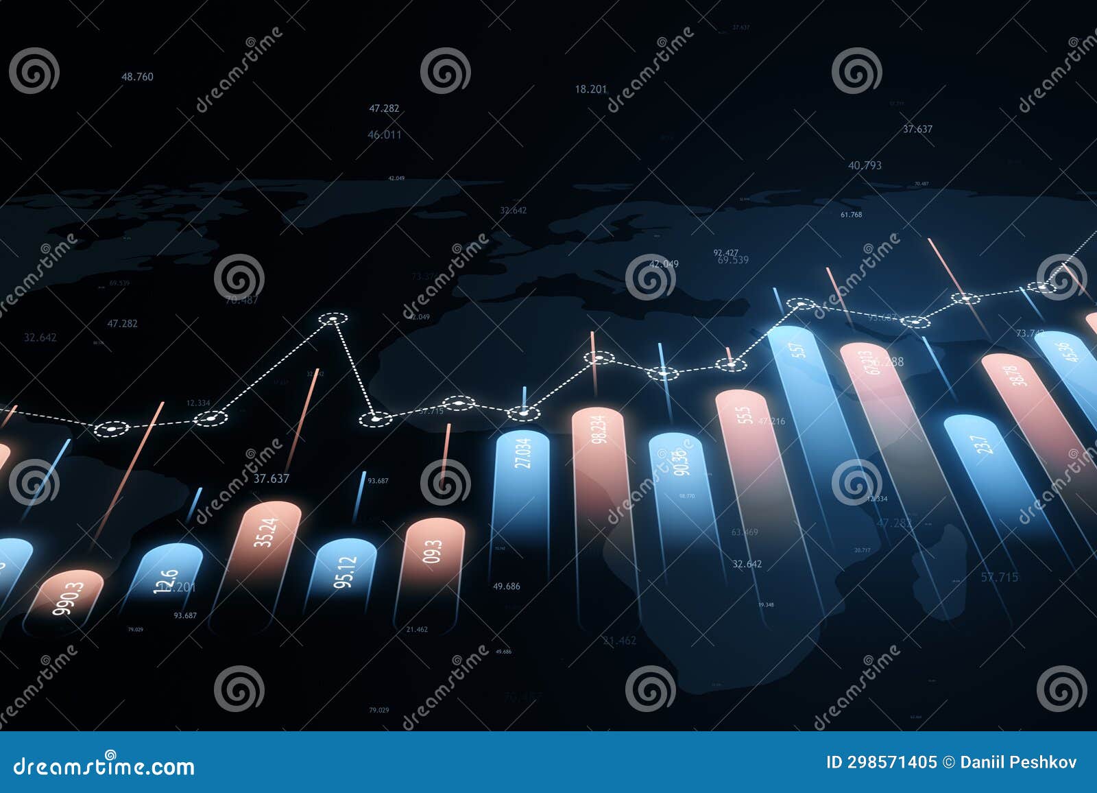 Financial Growth Charts on a Global Map with Blue Highlights. Stock ...