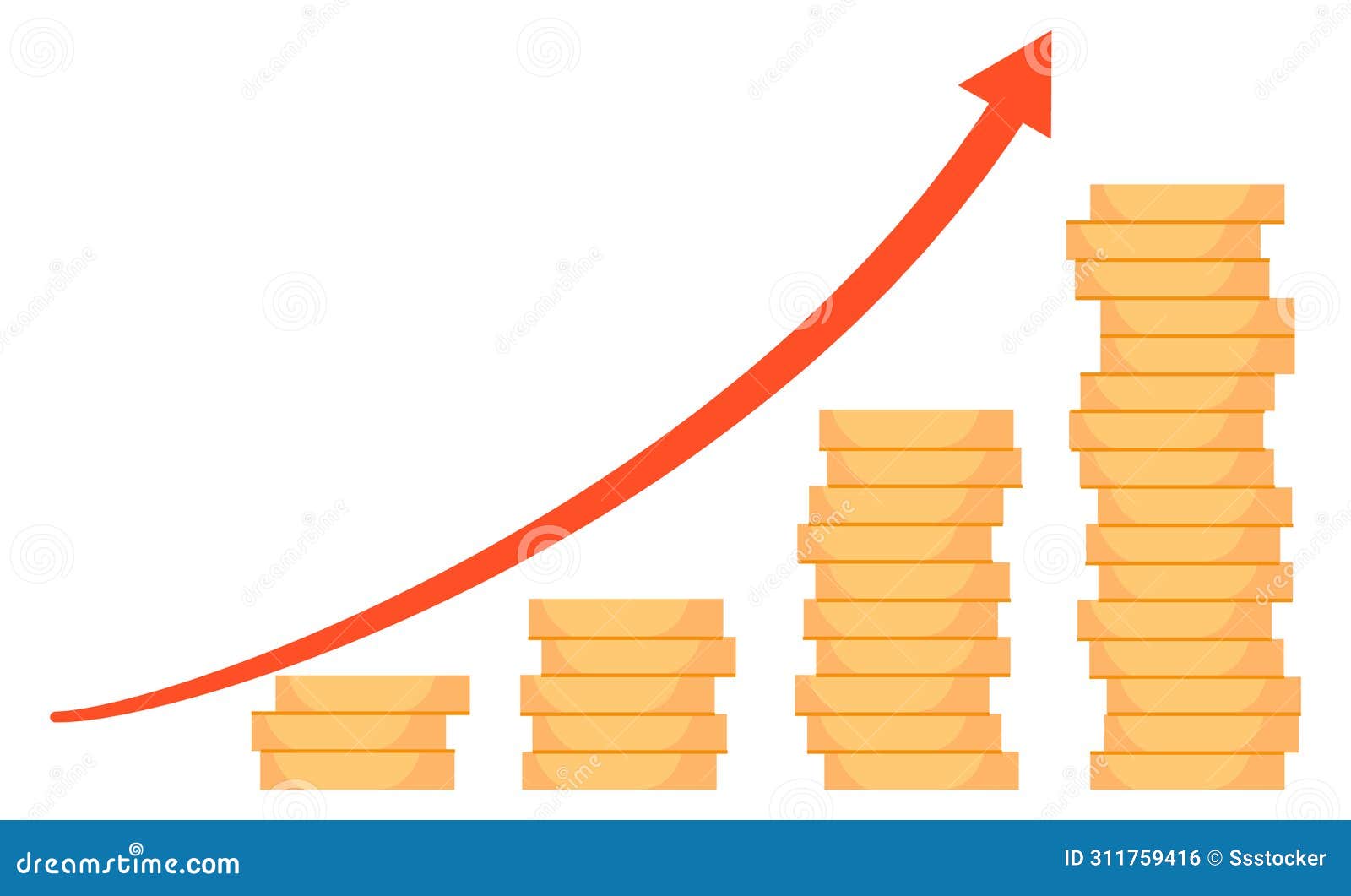 Financial Growth. Gold Coin Stack with Red Arrow Stock Vector ...