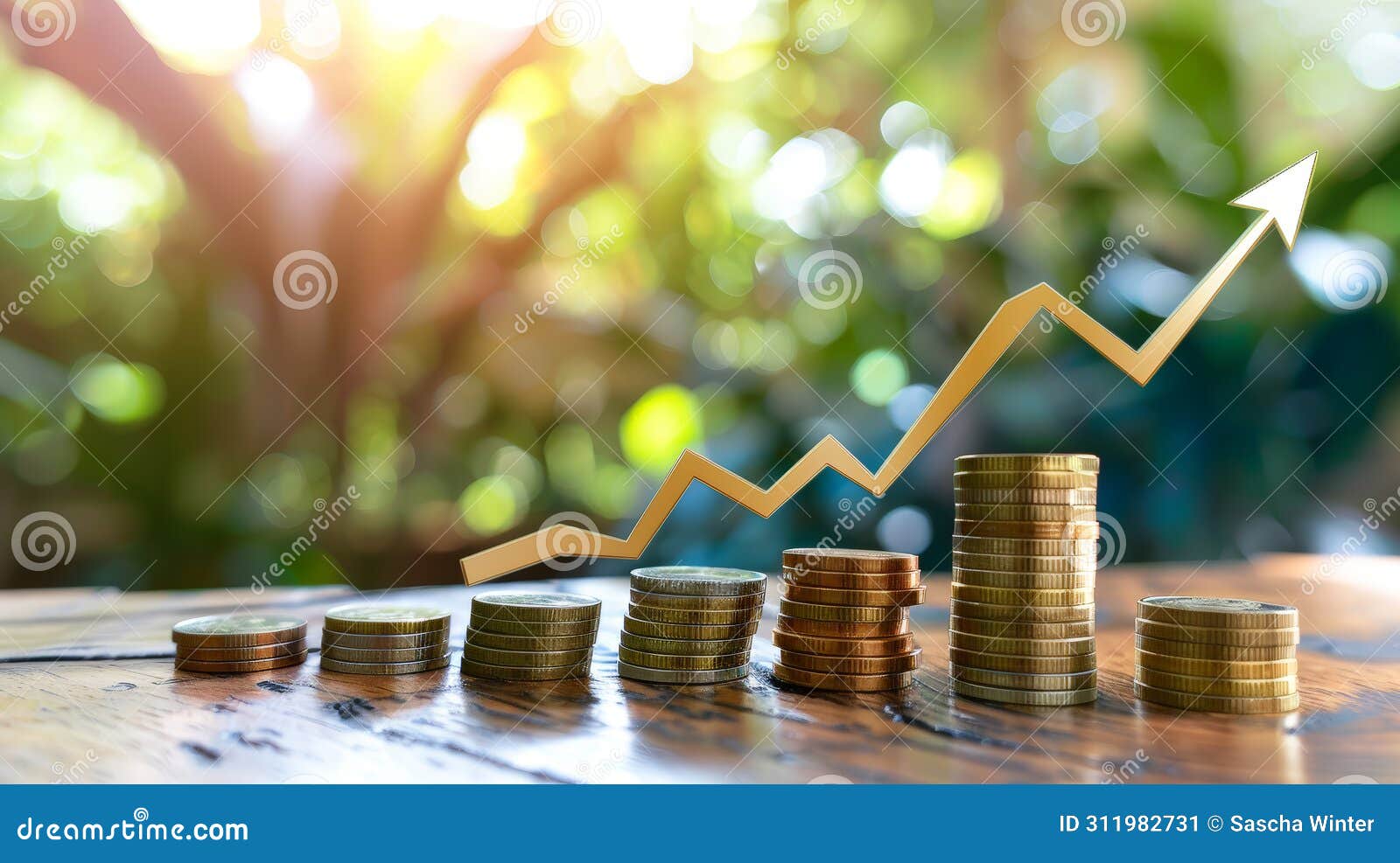 Financial Growth Visualization: Coin Stack with Ascending Graph Stock ...