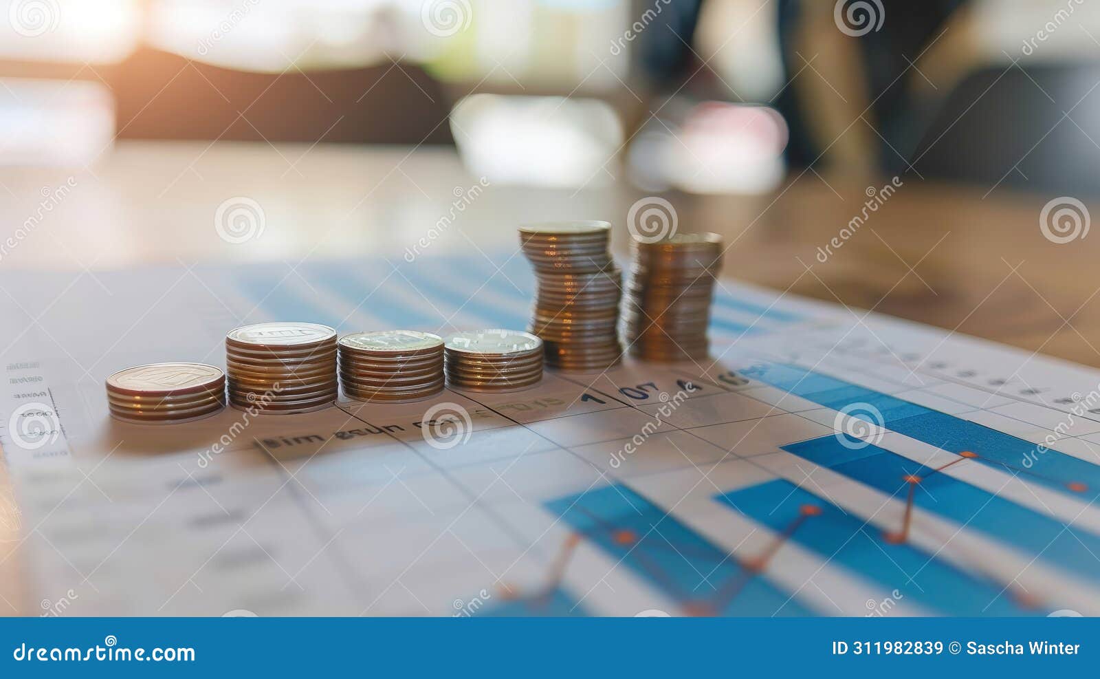 Financial Growth Visualization: Coin Stack with Ascending Graph Stock ...