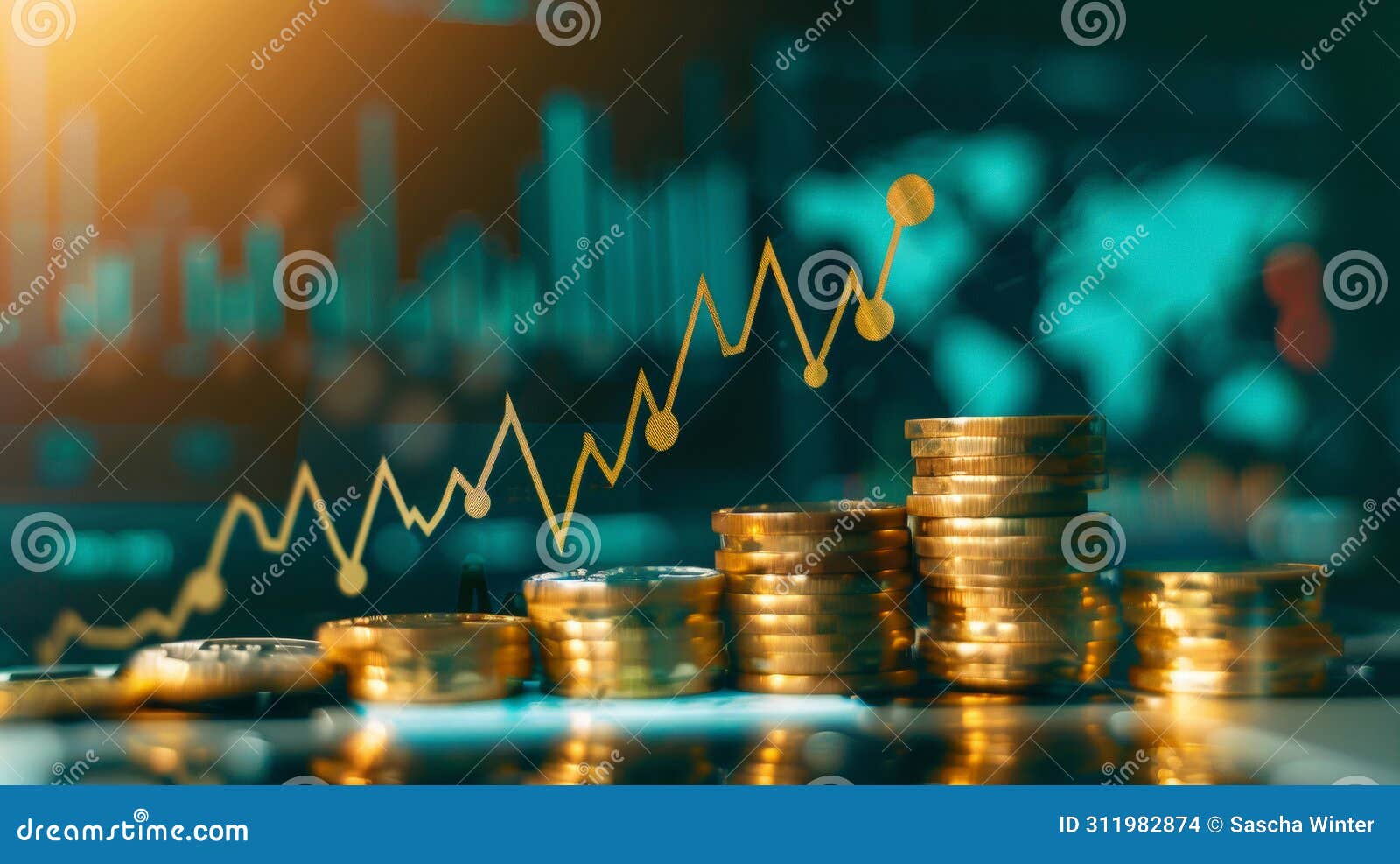 Financial Growth Visualization: Coin Stack with Ascending Graph Stock ...