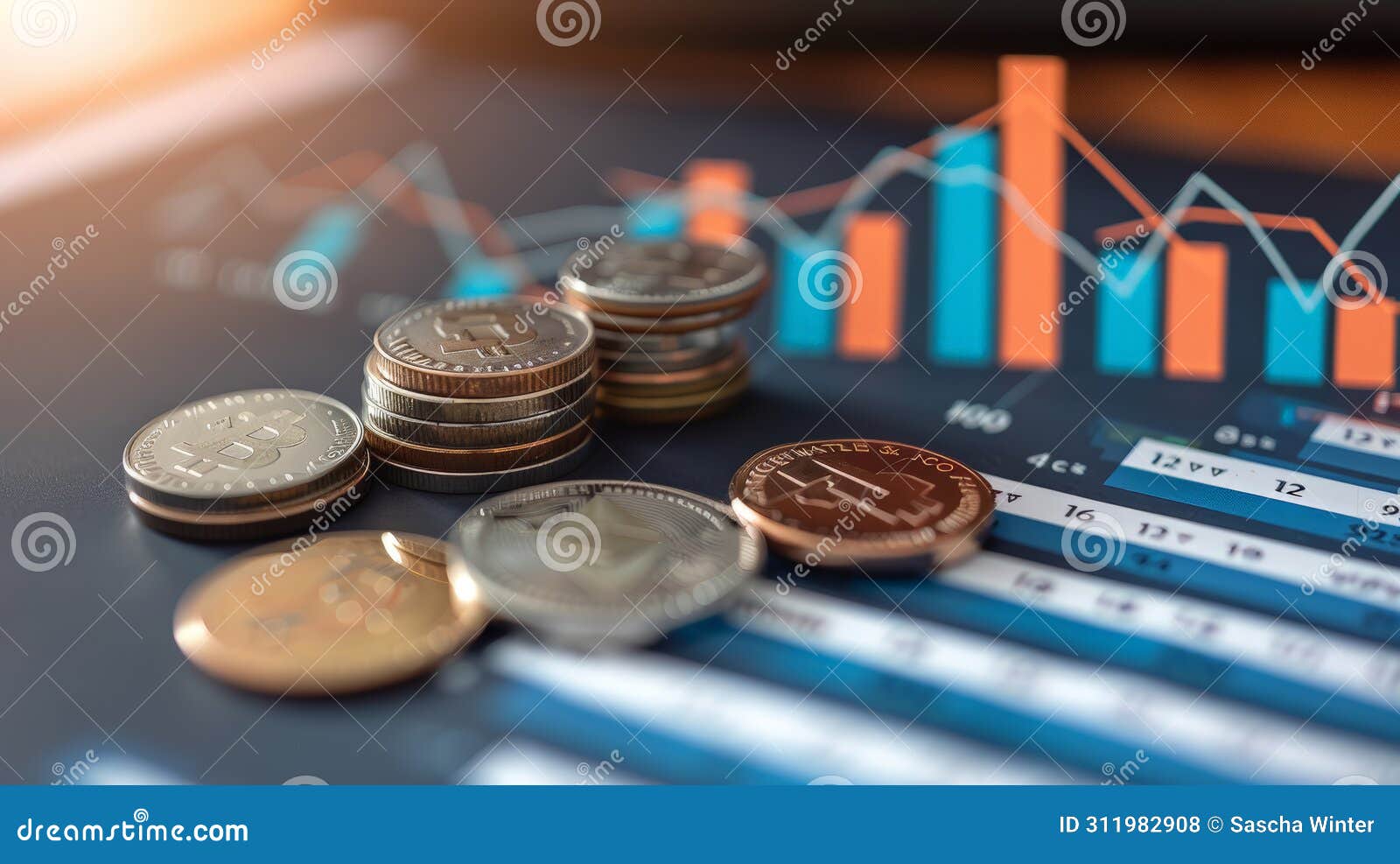 Financial Growth Visualization: Coin Stack with Ascending Graph Stock ...