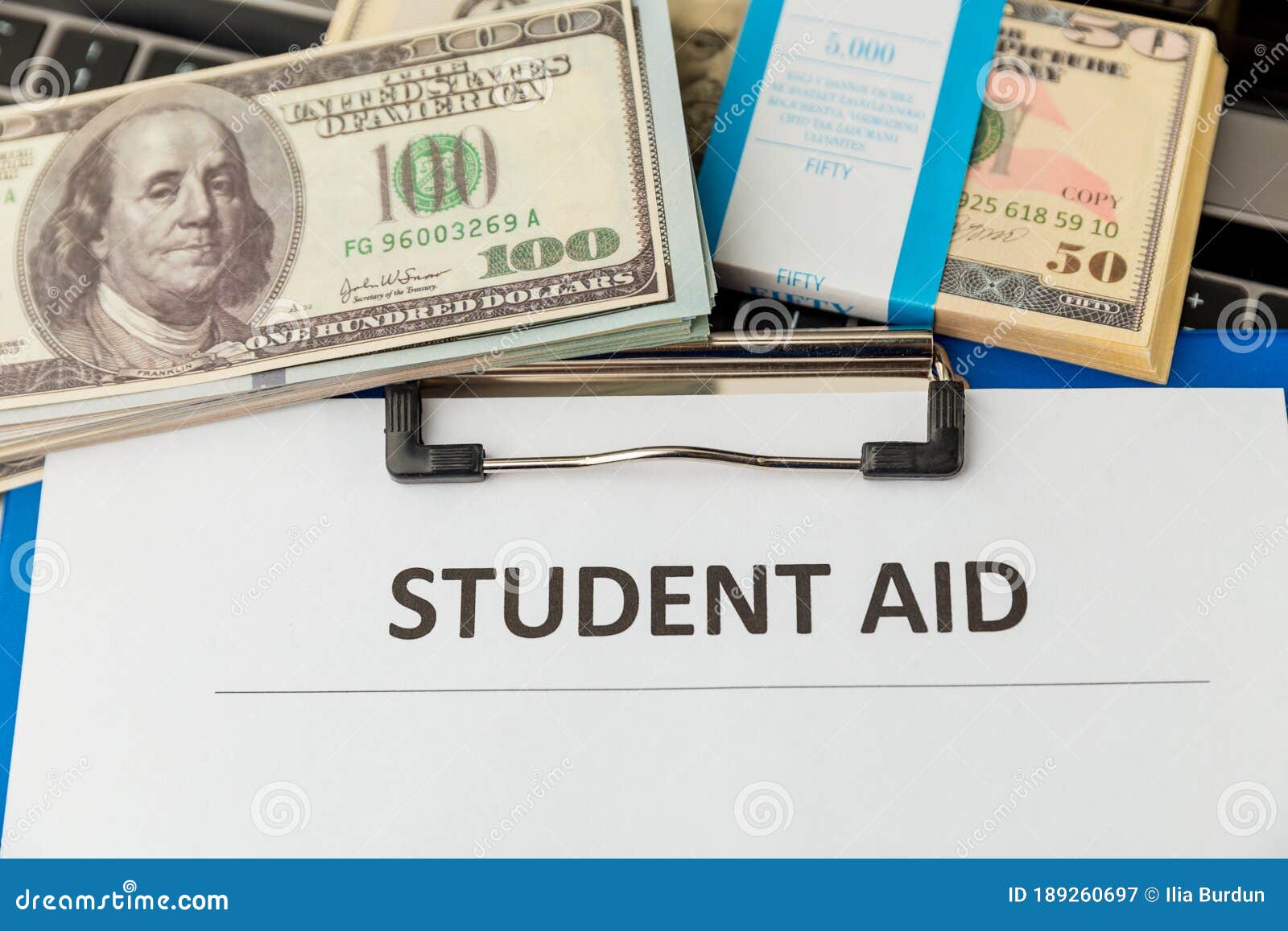Financial Help for Student Statement. Money on the Laptop. Stock Image ...