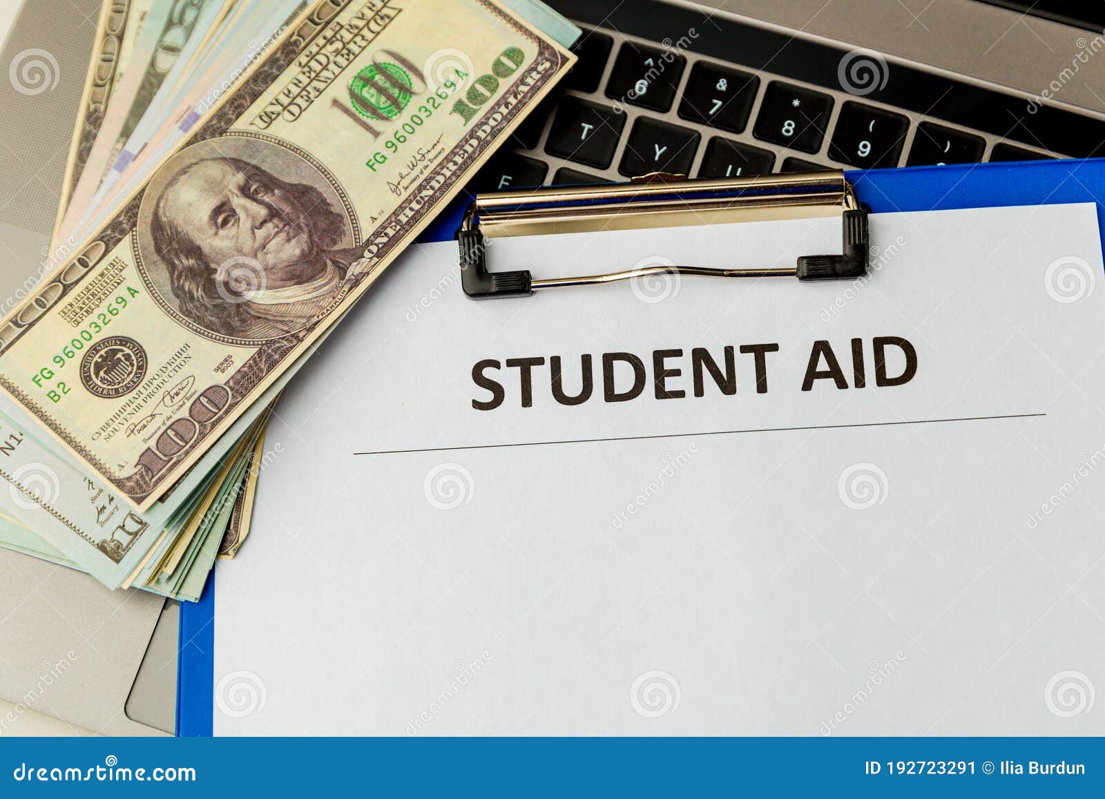 Financial Help for Student Statement. Money on the Laptop. Stock Image ...