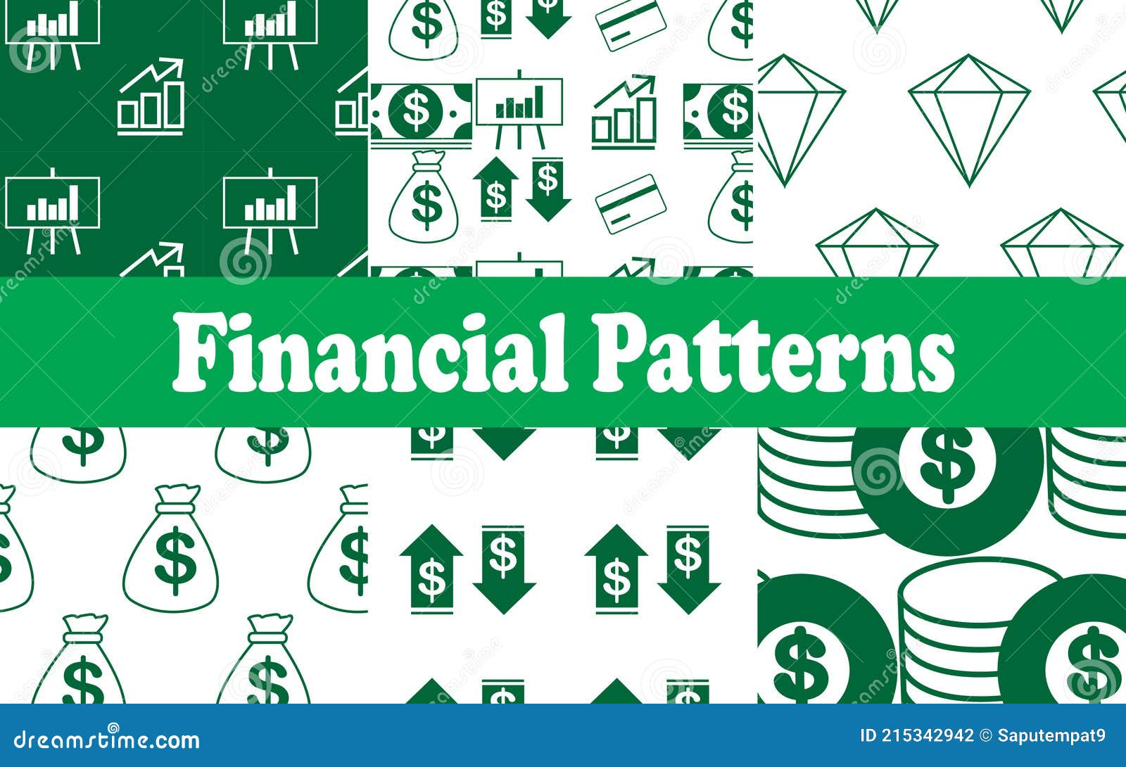 Financial Icons Seamless Patterns Green Stock Vector - Illustration of ...