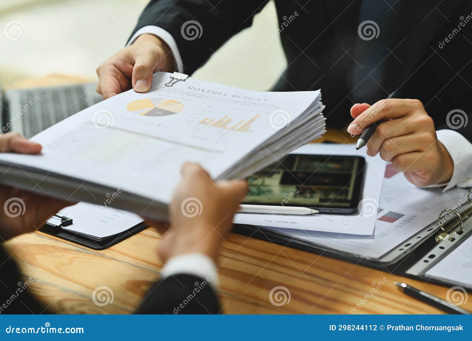 Financial Inspector Hands Handing Document Over Meeting Table in Office ...