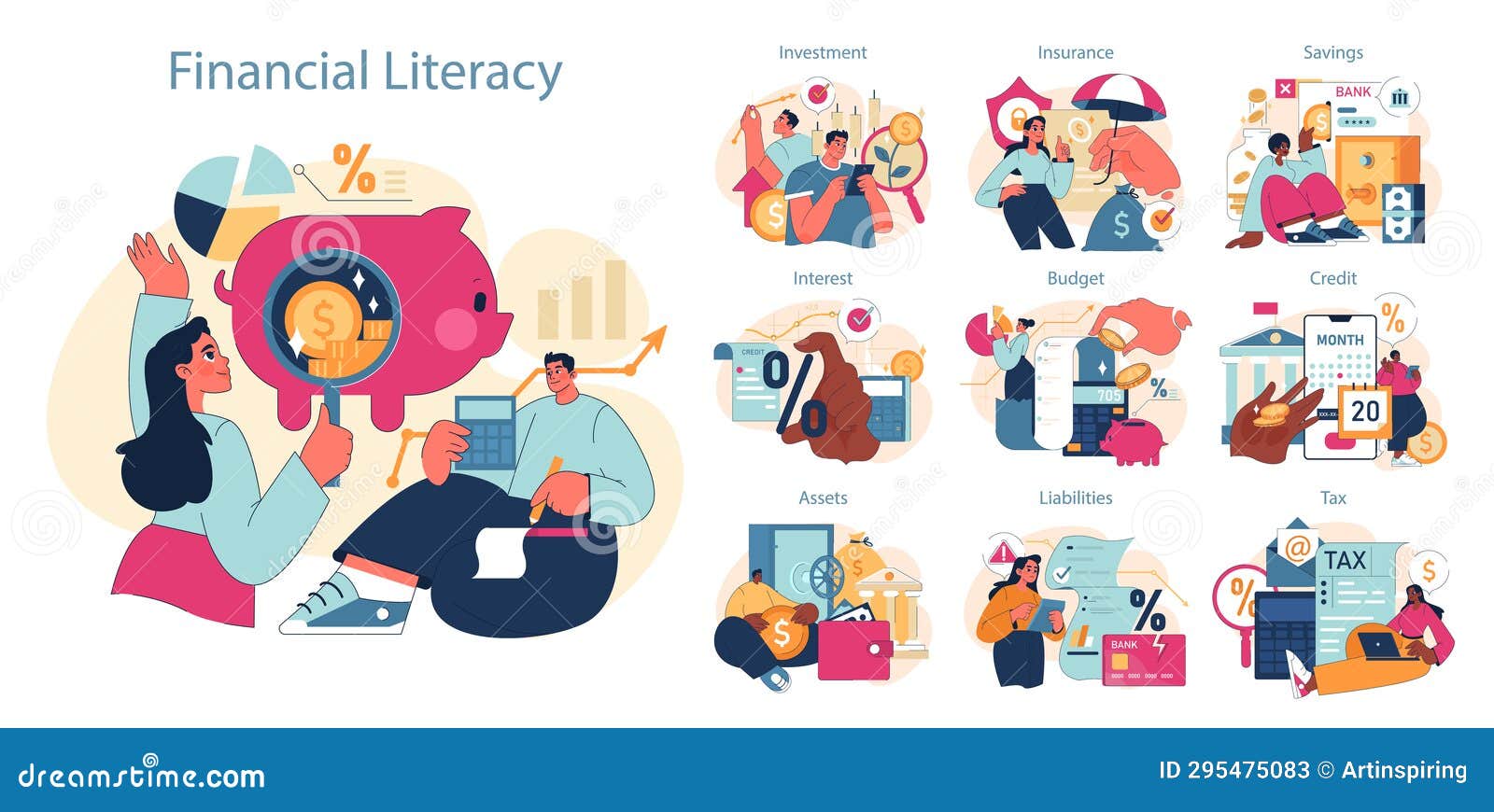 Financial Literacy stock vector. Illustration of money - 295475083